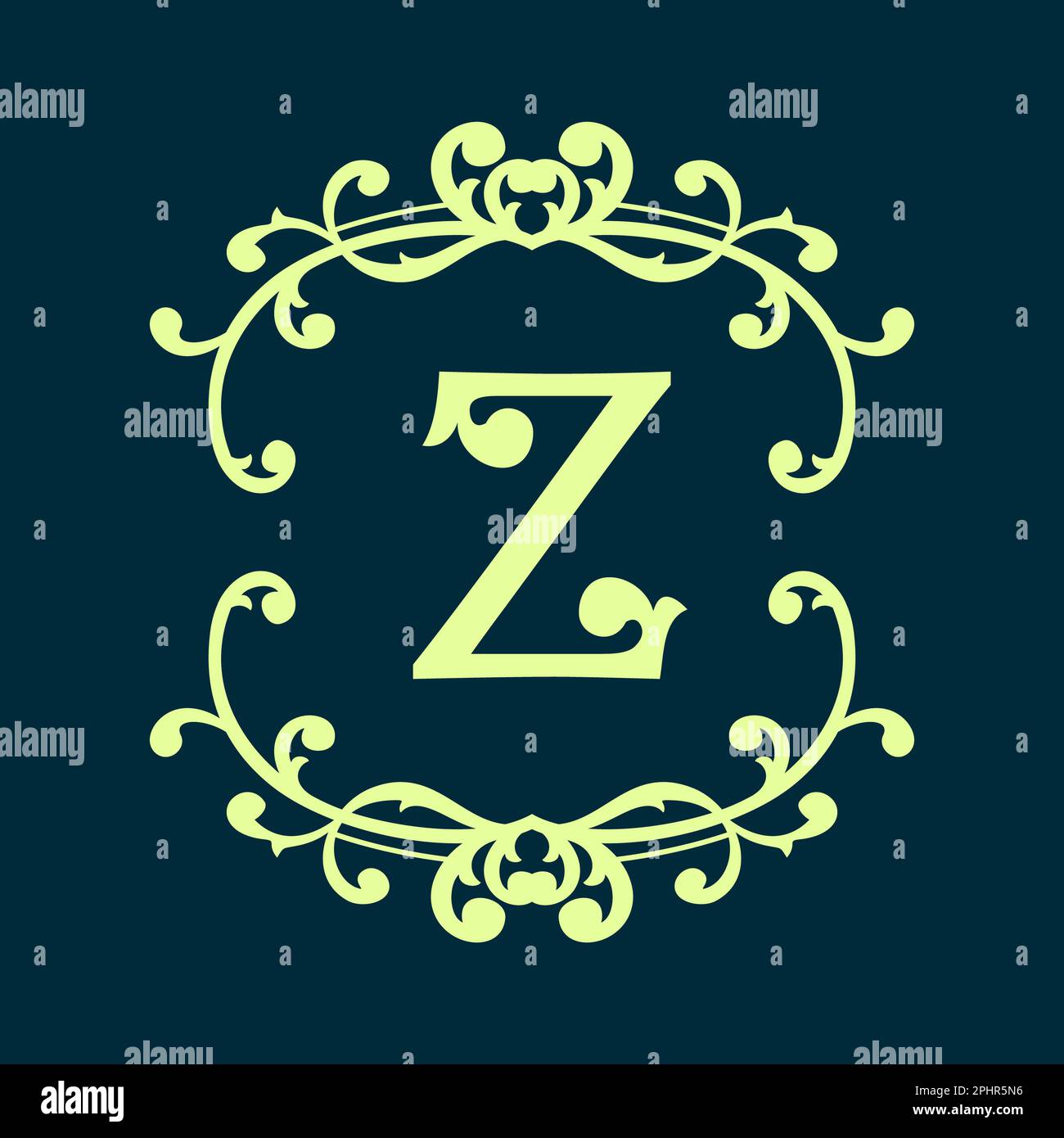 Letter Z Alphabet Logo with Luxury Decorative Golden Frame. Elegant ...
