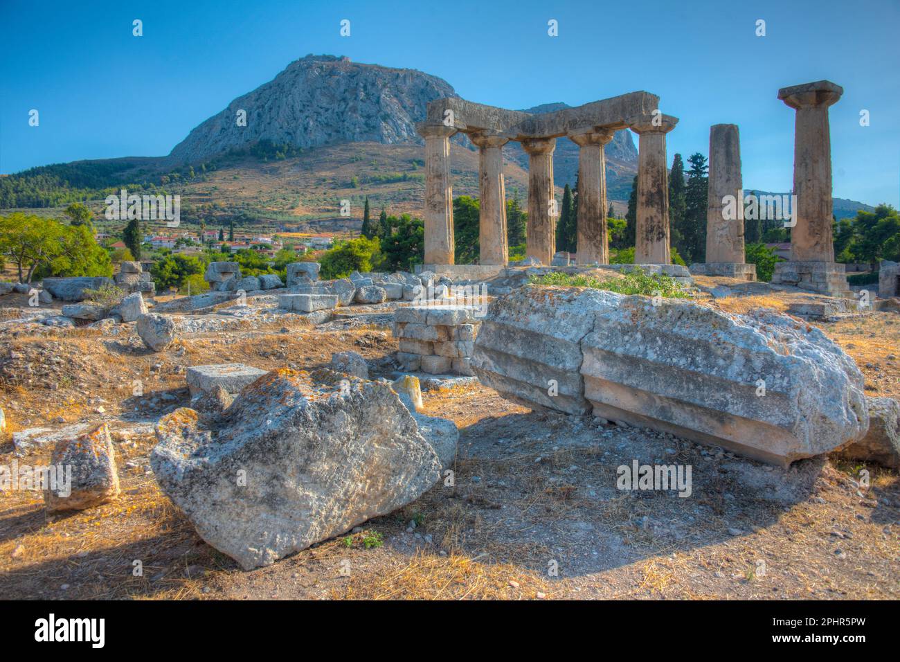 Temple of Apollo at Ancient Corinth archaeological site in Greece Stock ...