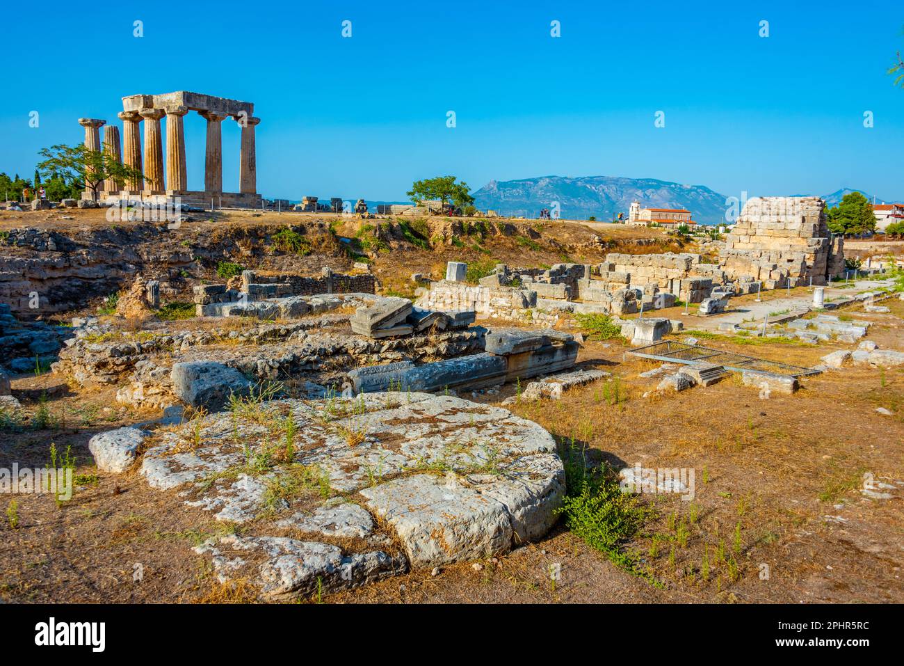 Temple of Apollo at Ancient Corinth archaeological site in Greece Stock ...