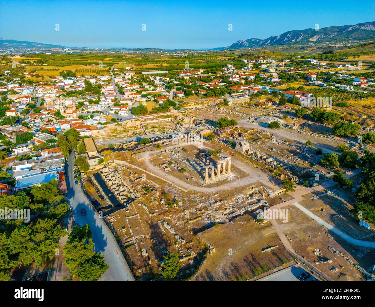 Aerial view of Ancient Corinth archaeological site in Greece Stock ...