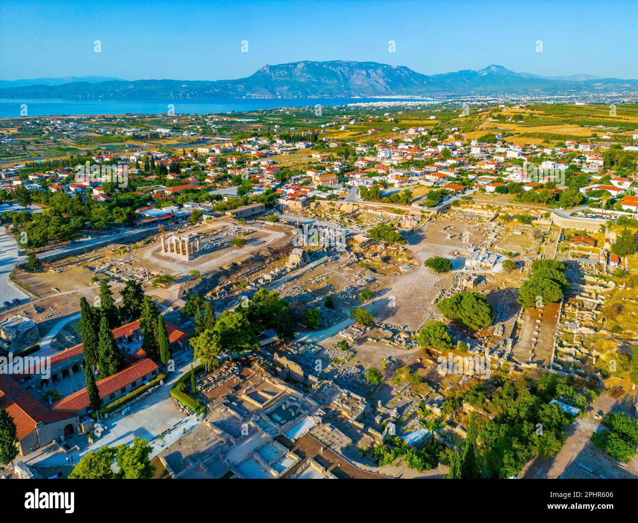 Aerial view of Ancient Corinth archaeological site in Greece Stock ...