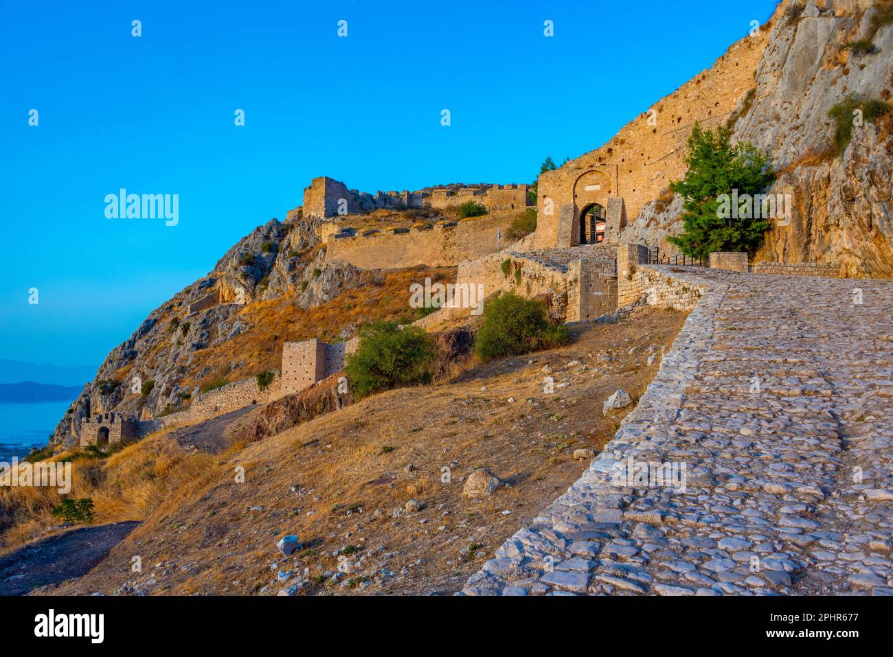 View of Acrocorinth castle in Greece Stock Photo - Alamy