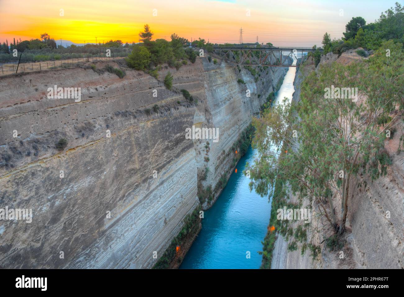 Sunset view of Corinth channel in Greece Stock Photo - Alamy