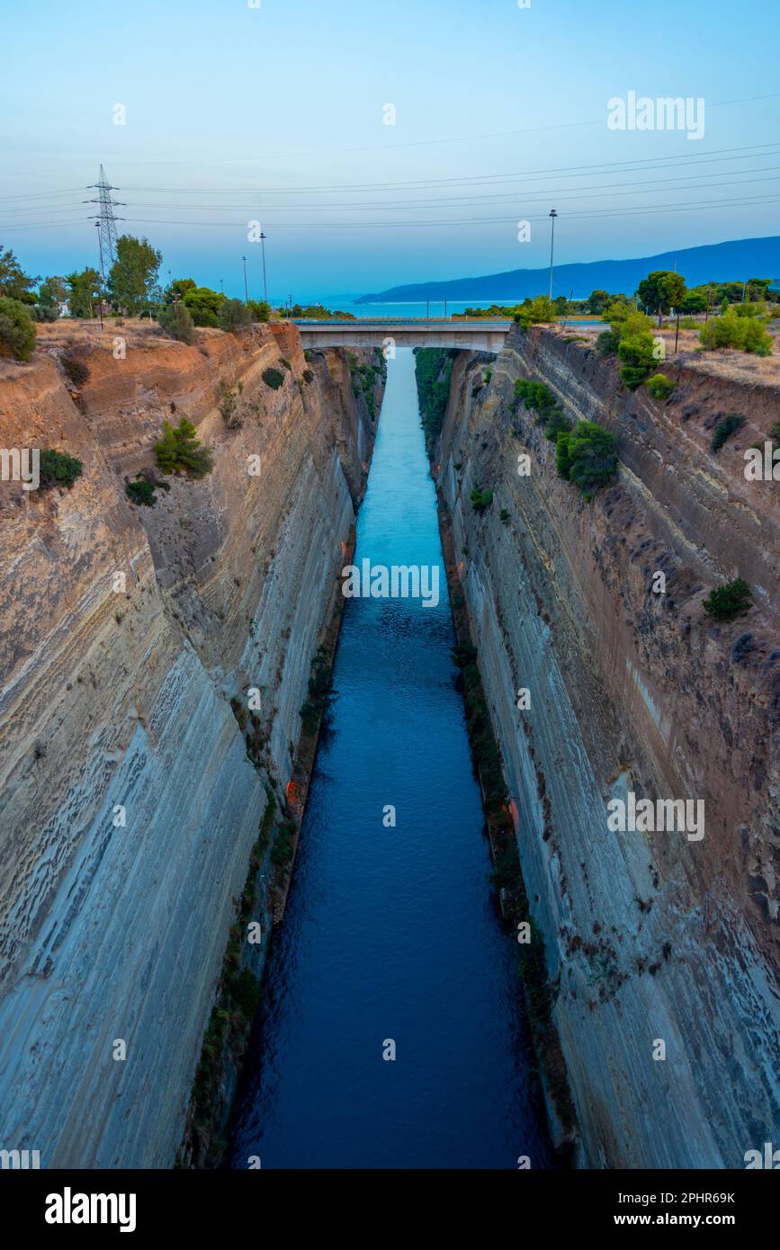 Sunset view of Corinth channel in Greece Stock Photo - Alamy