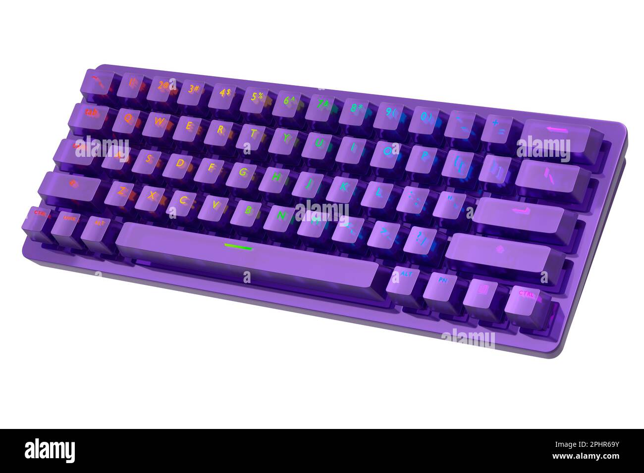 Realistic Computer Keyboard With Violet Chrome Texture Isolated On