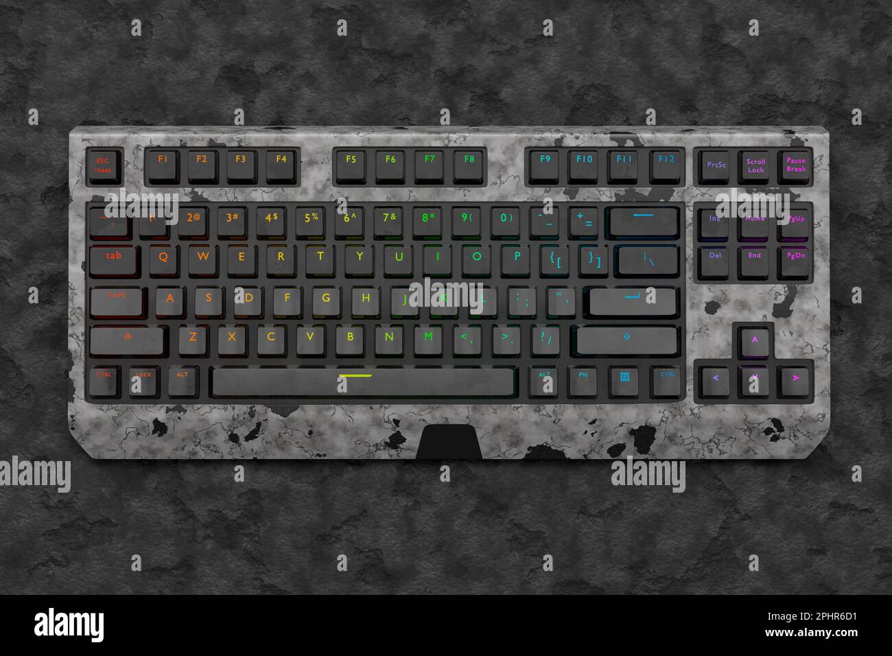 Realistic Computer Keyboard With Black Marble Texture Isolated On Dark