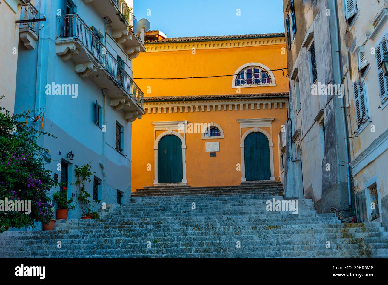 Historical buildings in the center of Kerkyra, Corfu, Greece Stock ...