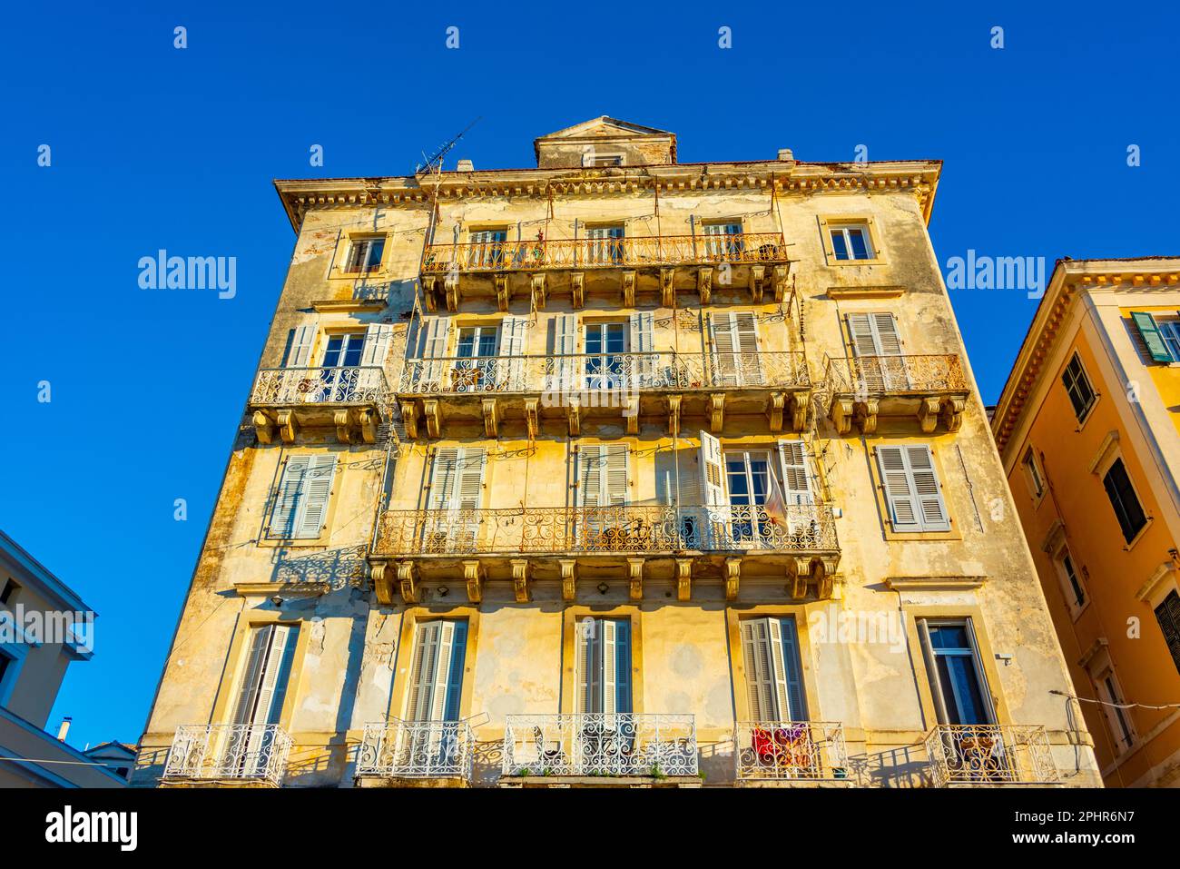 Historical buildings in the center of Kerkyra, Corfu, Greece Stock ...