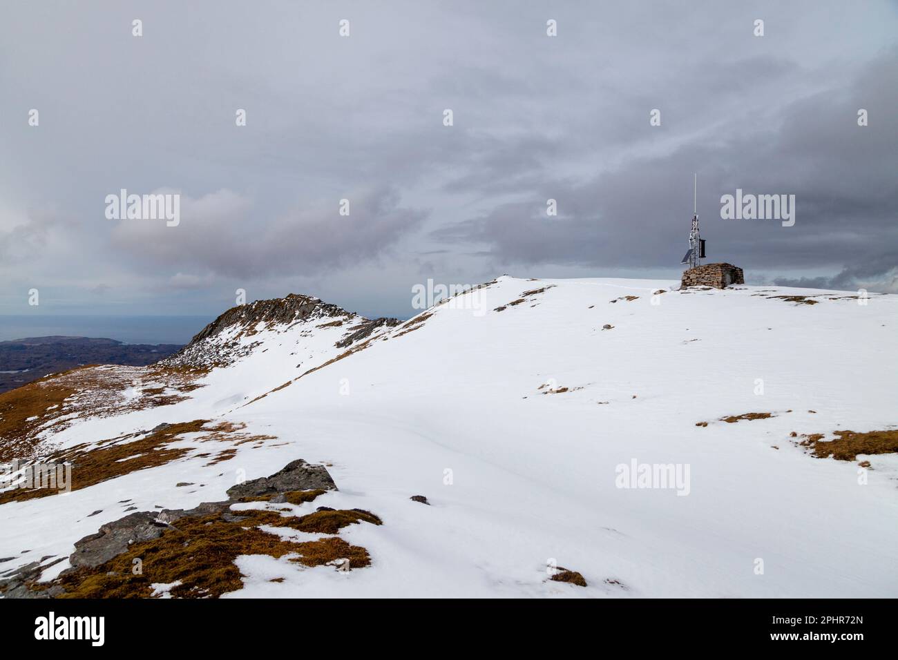 The Summit of Ben Stack on a wintery April day, It is classed as a ...