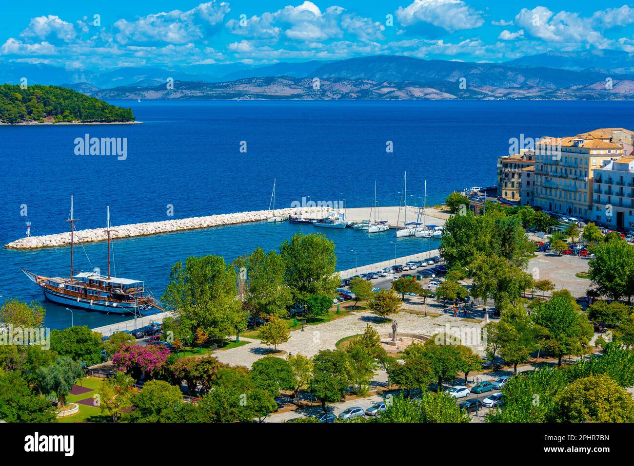 Fishing boats mooring at the port of Corfu Greece Stock Photo - Alamy