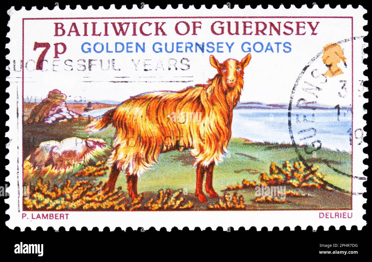 MOSCOW, RUSSIA - MARCH 25, 2023: Postage stamp printed in Guernsey ...