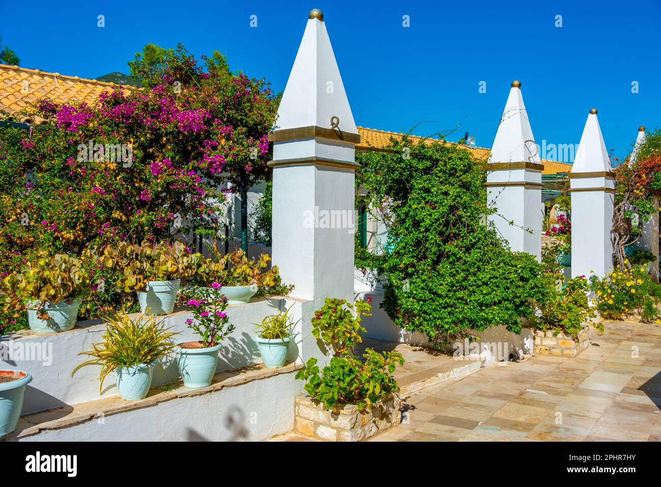 Courtyard of the Monastery of Paleokastritsa at Greek island Corfu ...