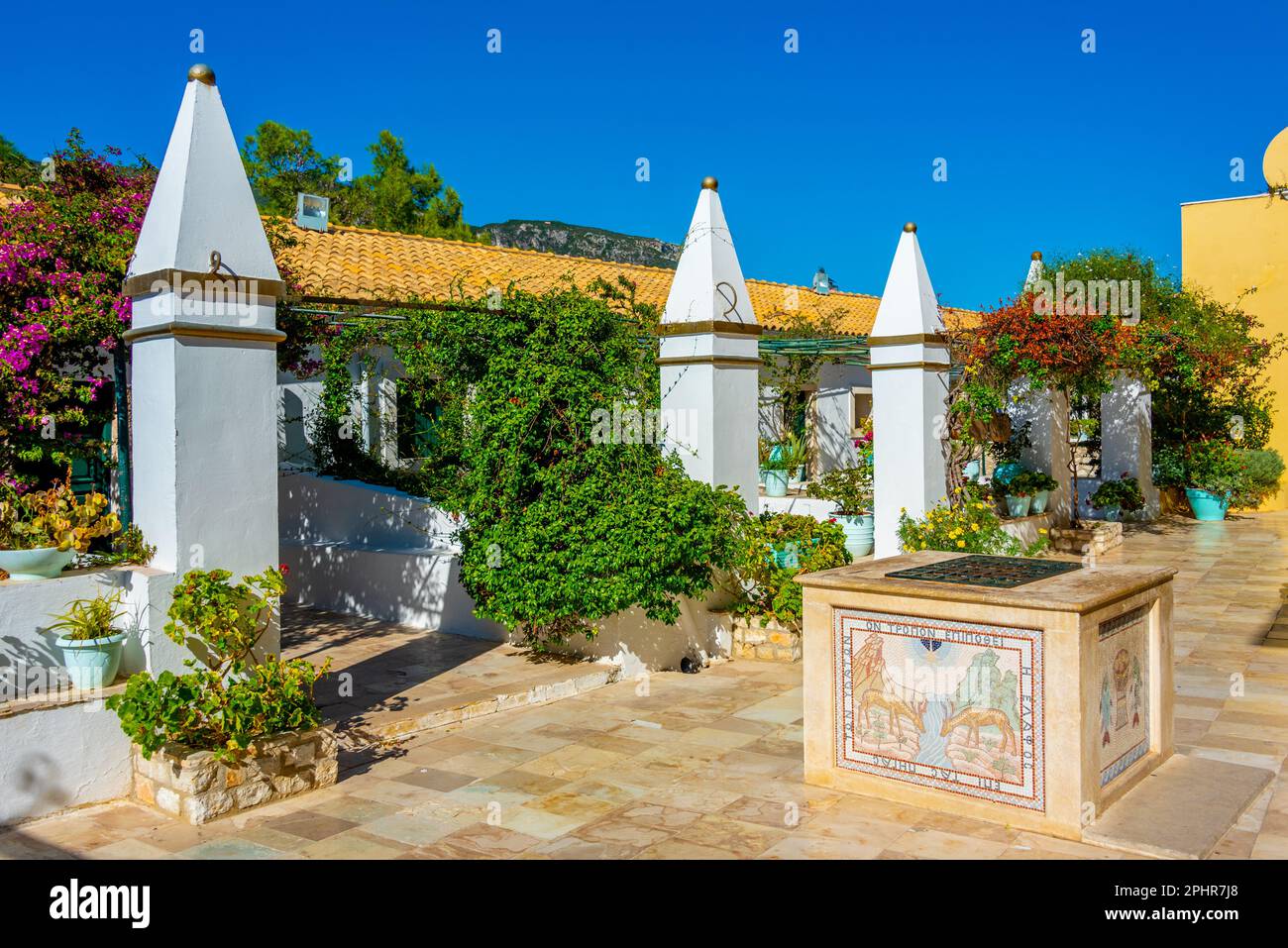 Courtyard of the Monastery of Paleokastritsa at Greek island Corfu ...