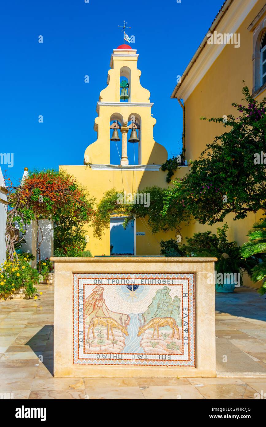 Courtyard of the Monastery of Paleokastritsa at Greek island Corfu ...