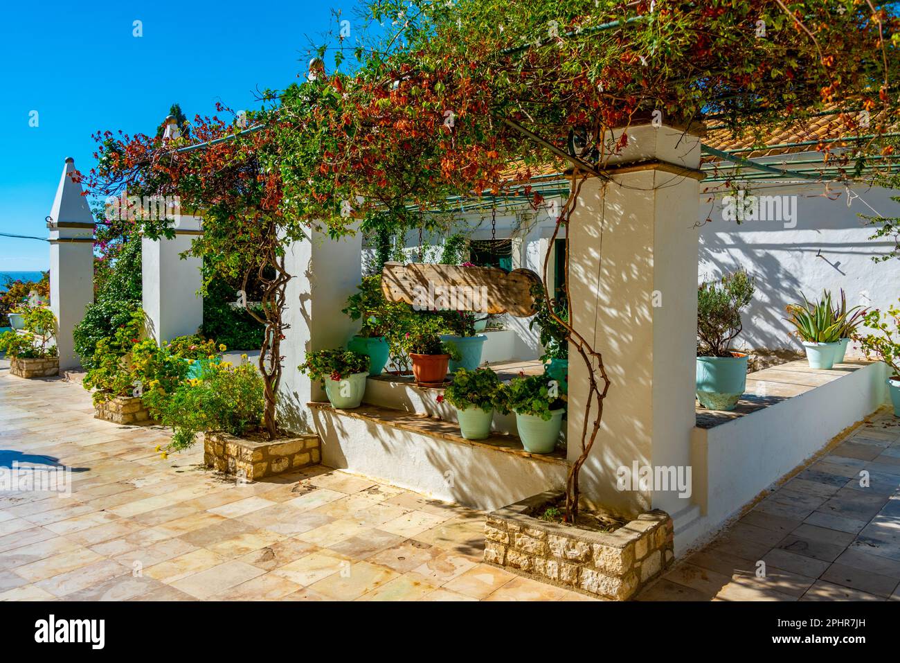 Courtyard of the Monastery of Paleokastritsa at Greek island Corfu ...