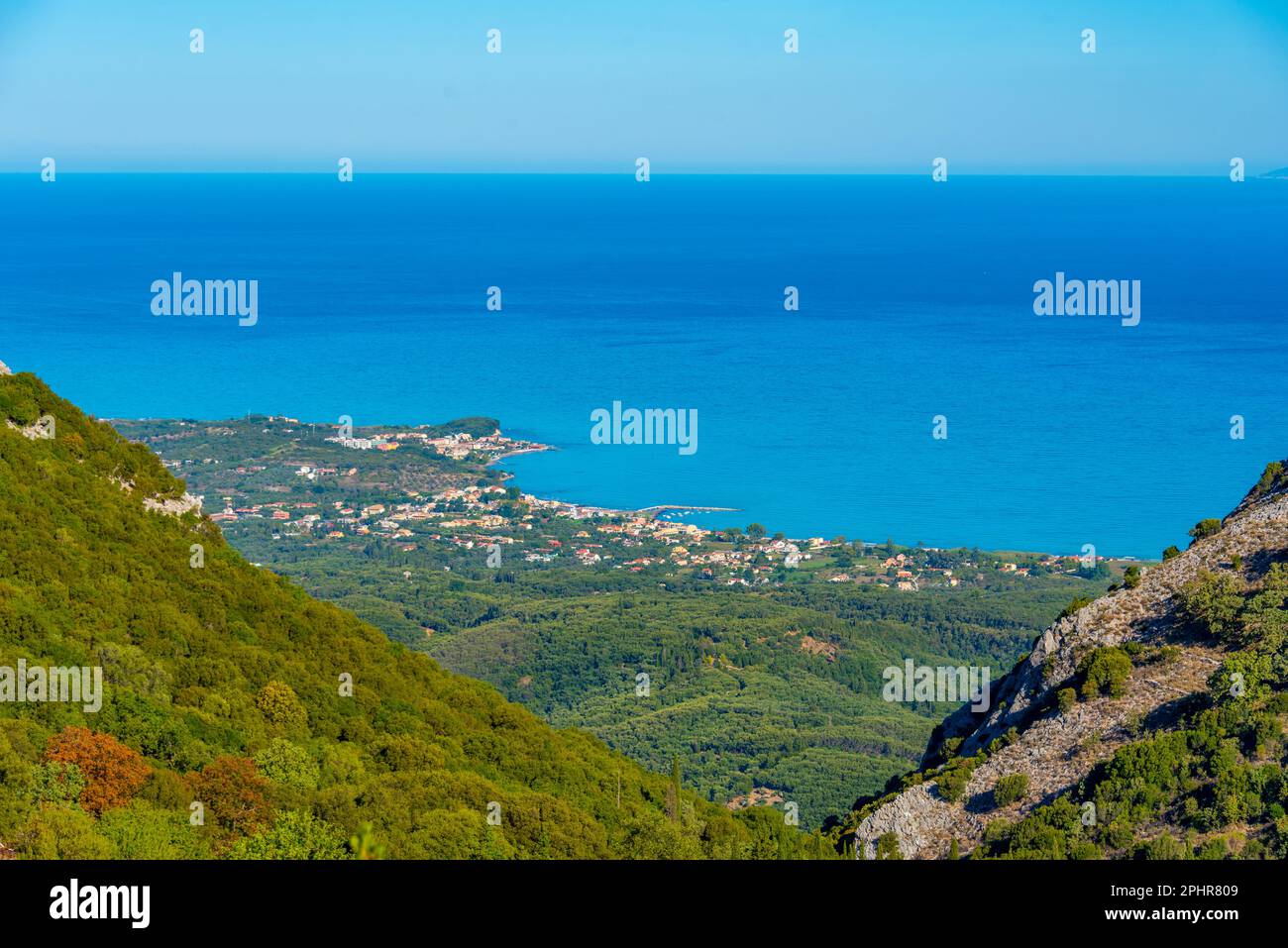 Panorama view of coastline of Roda on Greek island Corfu Stock Photo ...