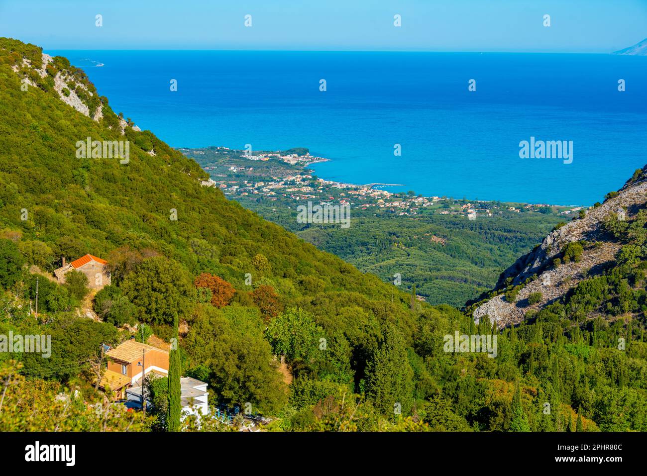 Panorama view of coastline of Roda on Greek island Corfu Stock Photo ...