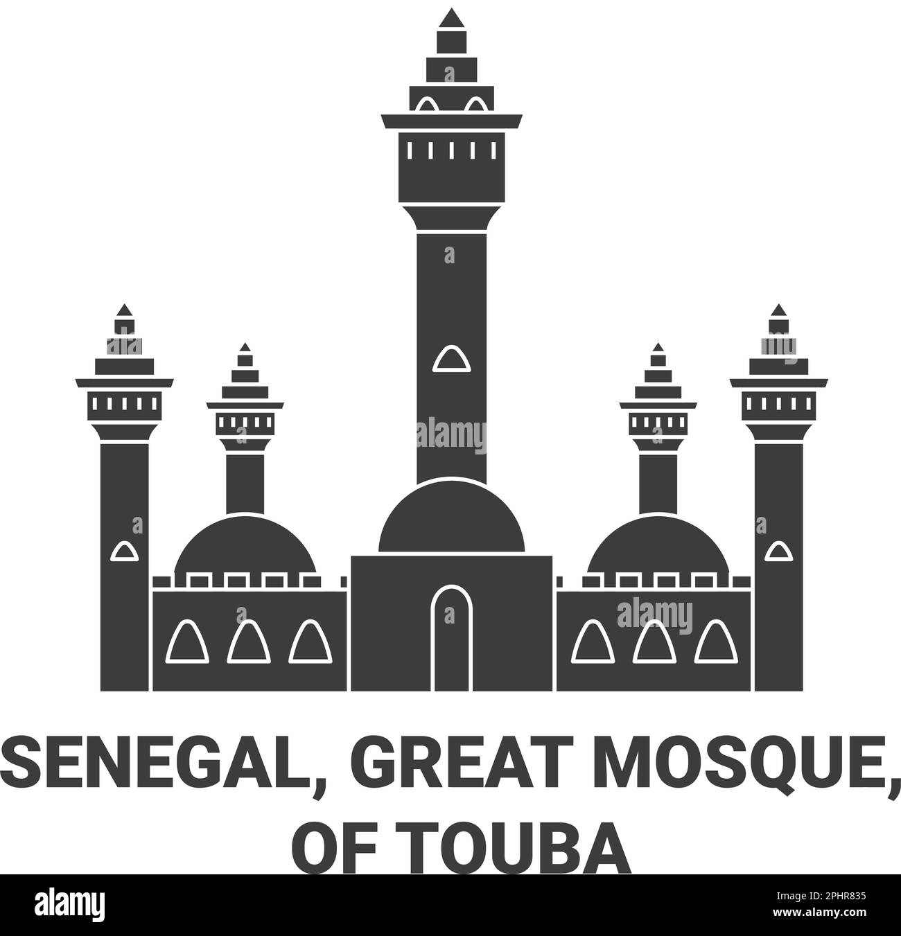 Senegal, Great Mosque, Of Touba travel landmark vector illustration ...
