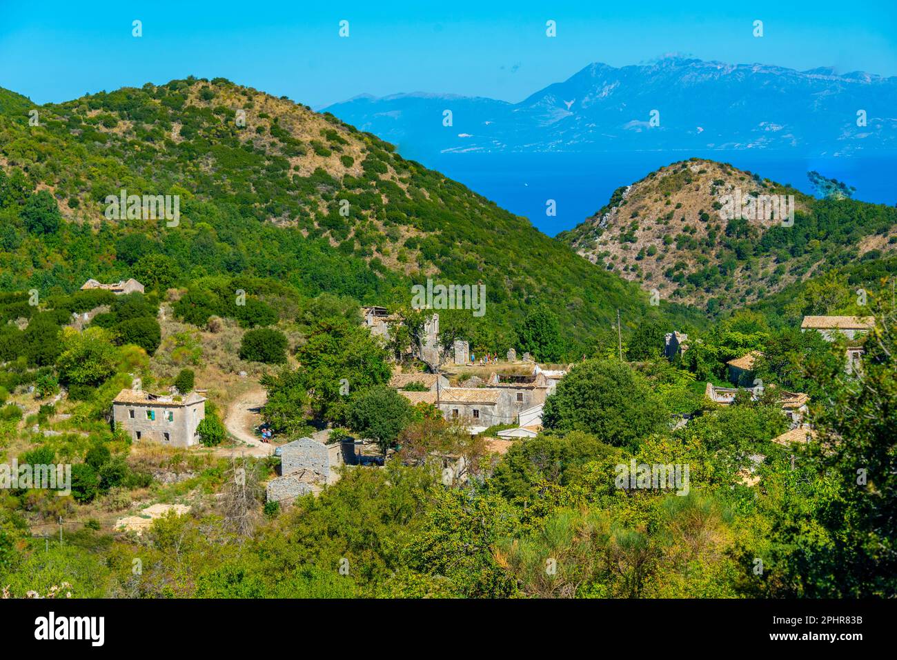 Panorama view of Greek village Old perithia at island Corfu Stock Photo ...