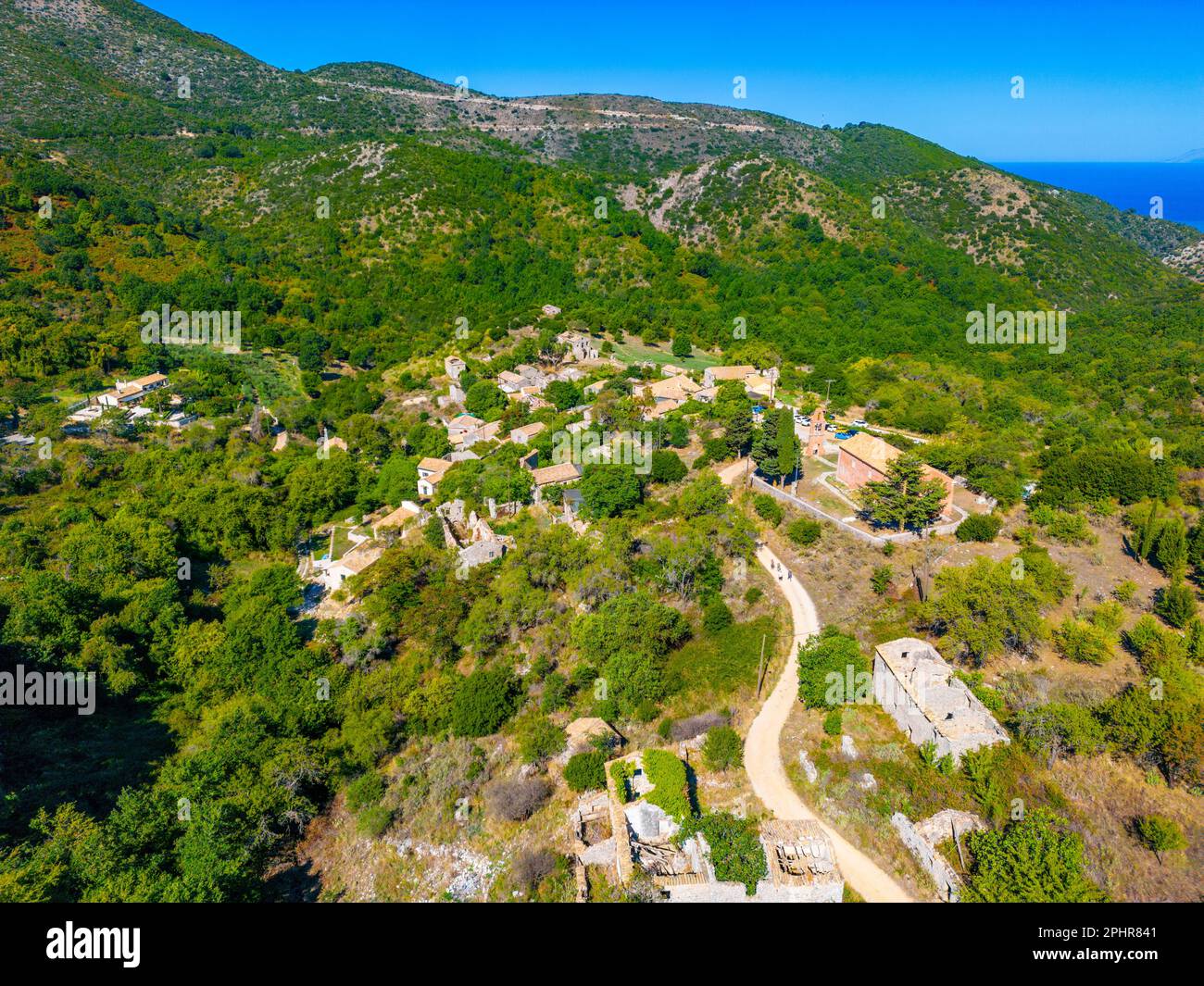 Panorama view of Greek village Old perithia at island Corfu Stock Photo ...