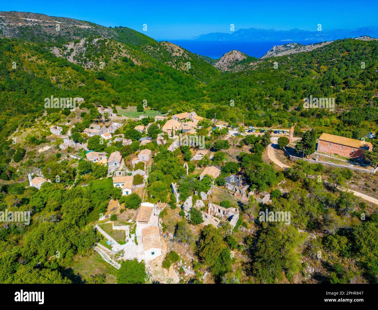Panorama view of Greek village Old perithia at island Corfu Stock Photo ...