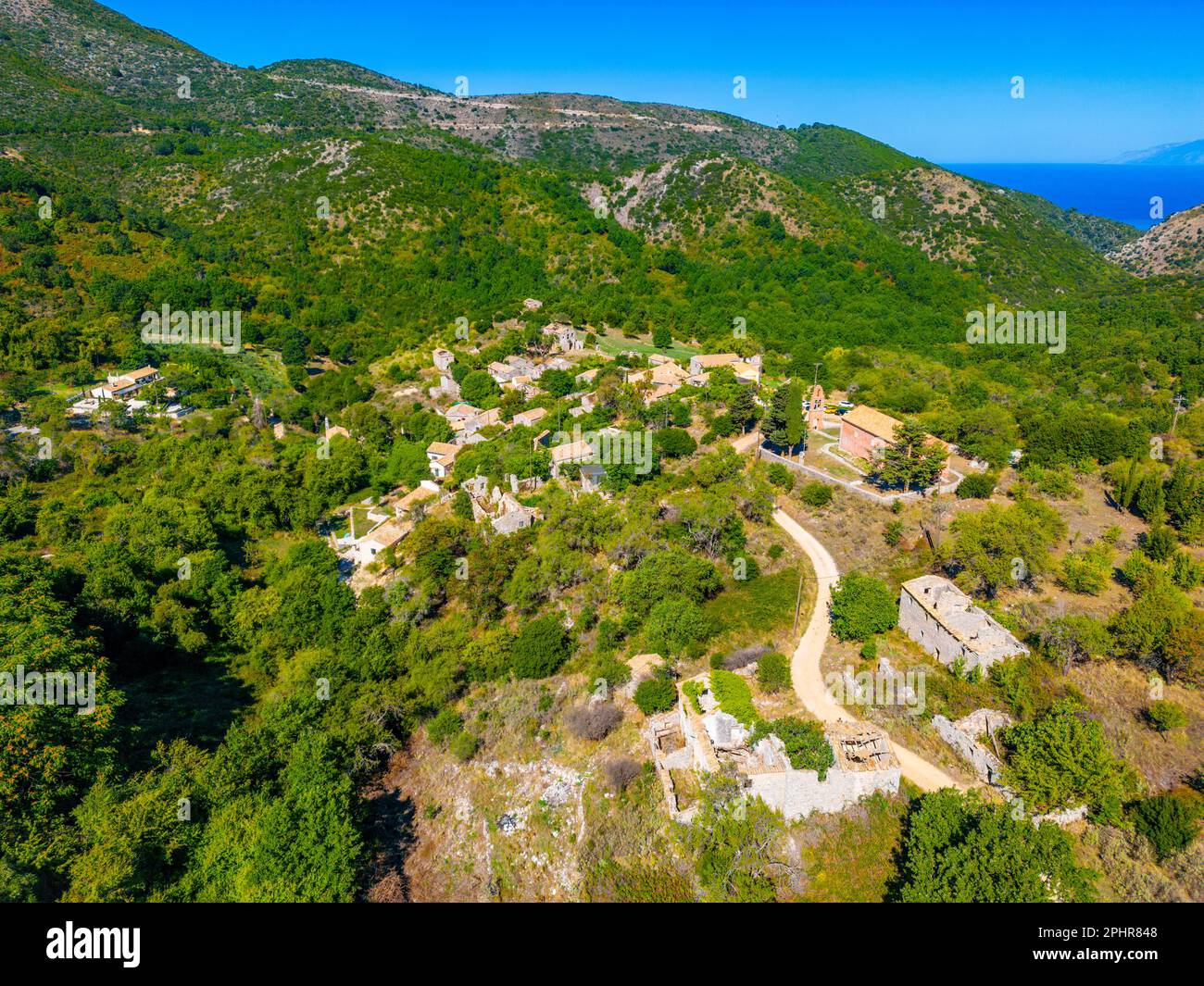 Panorama view of Greek village Old perithia at island Corfu Stock Photo ...