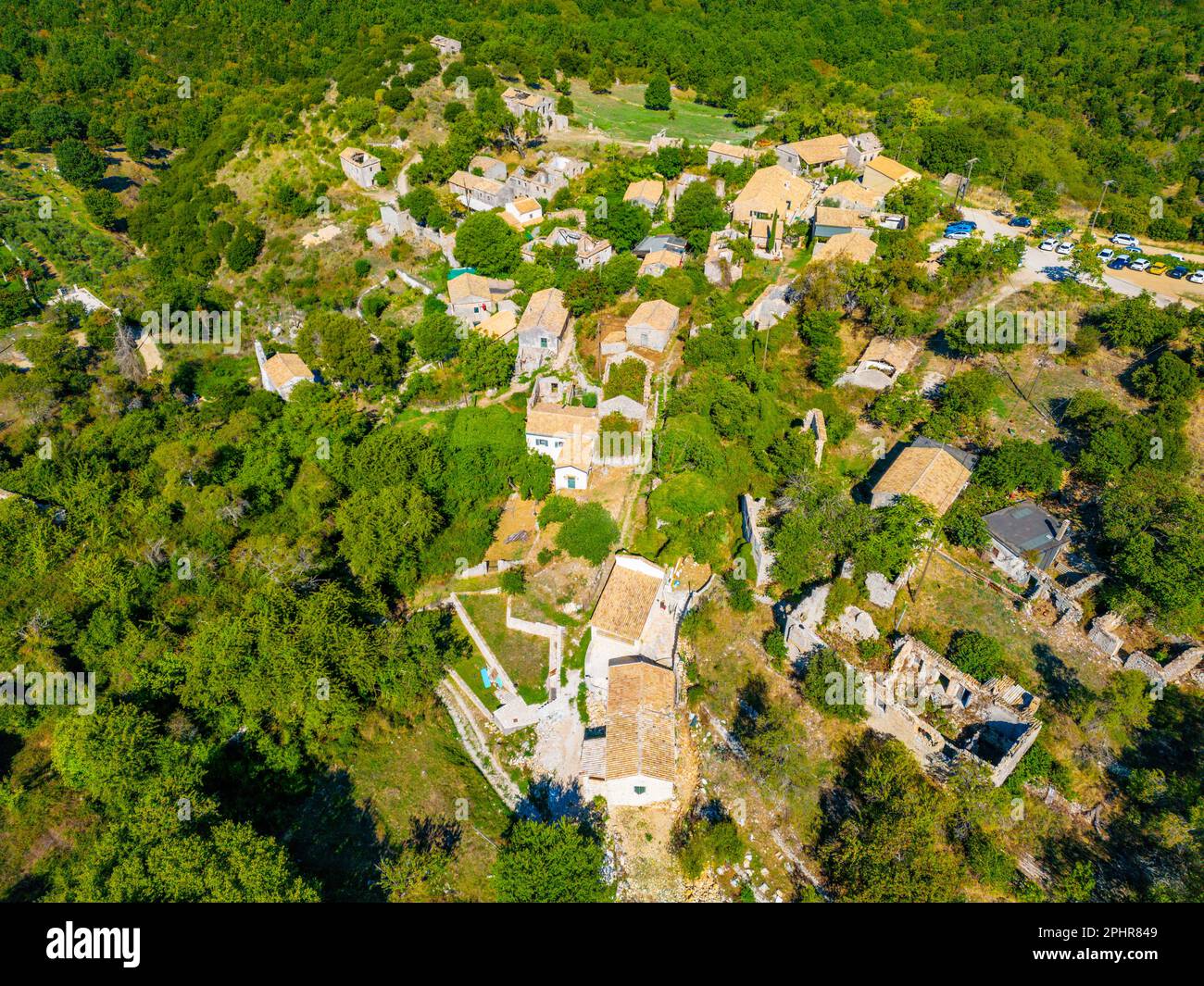 Panorama view of Greek village Old perithia at island Corfu Stock Photo ...