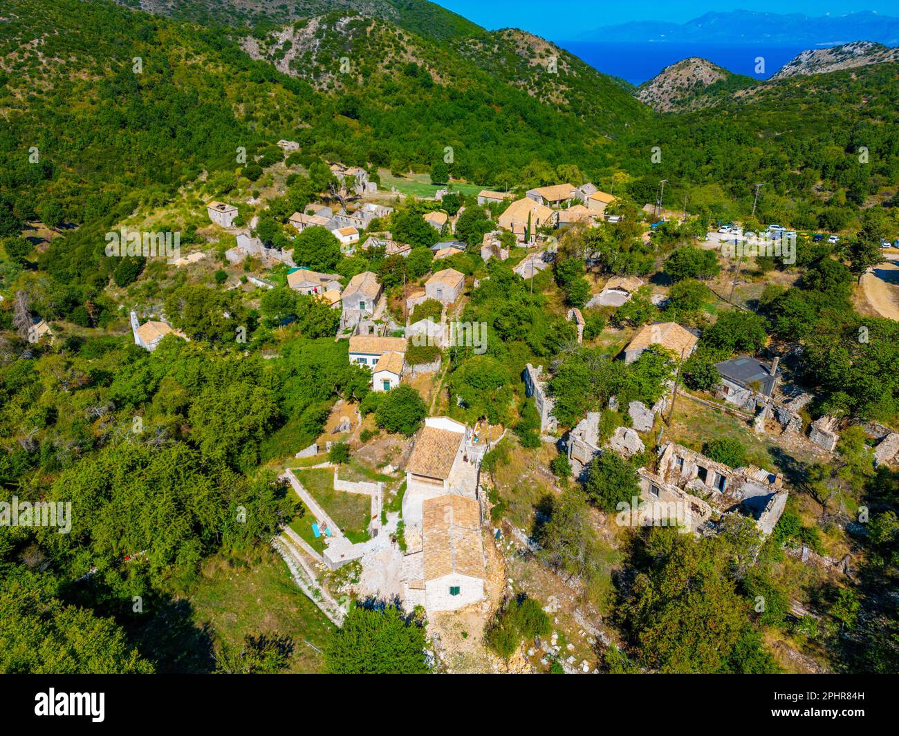Panorama view of Greek village Old perithia at island Corfu Stock Photo ...
