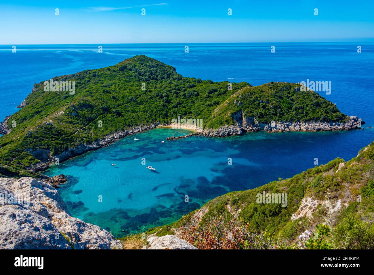 Panorama of Porto Timoni beach at Greek island Corfu Stock Photo - Alamy