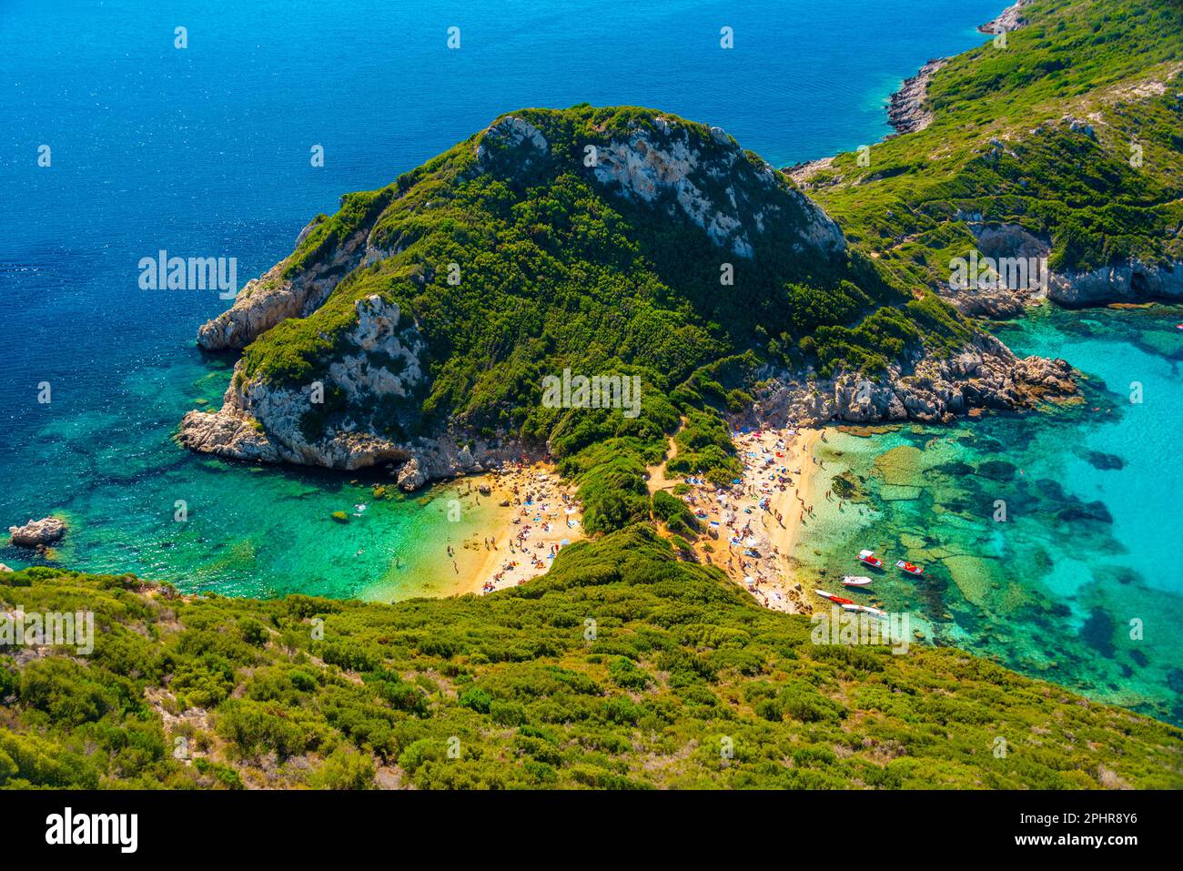 Panorama of Porto Timoni beach at Greek island Corfu Stock Photo - Alamy