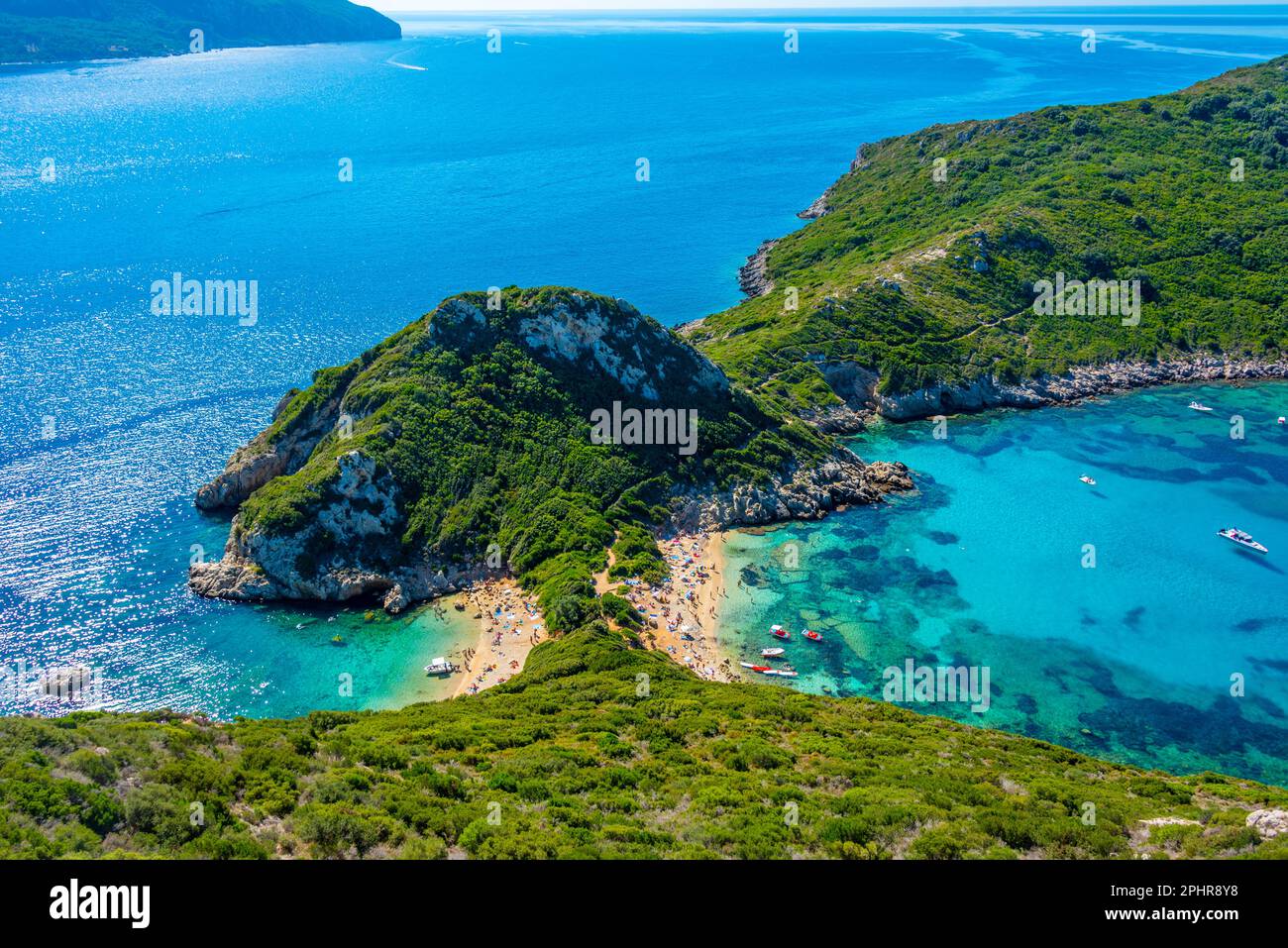 Panorama of Porto Timoni beach at Greek island Corfu Stock Photo - Alamy