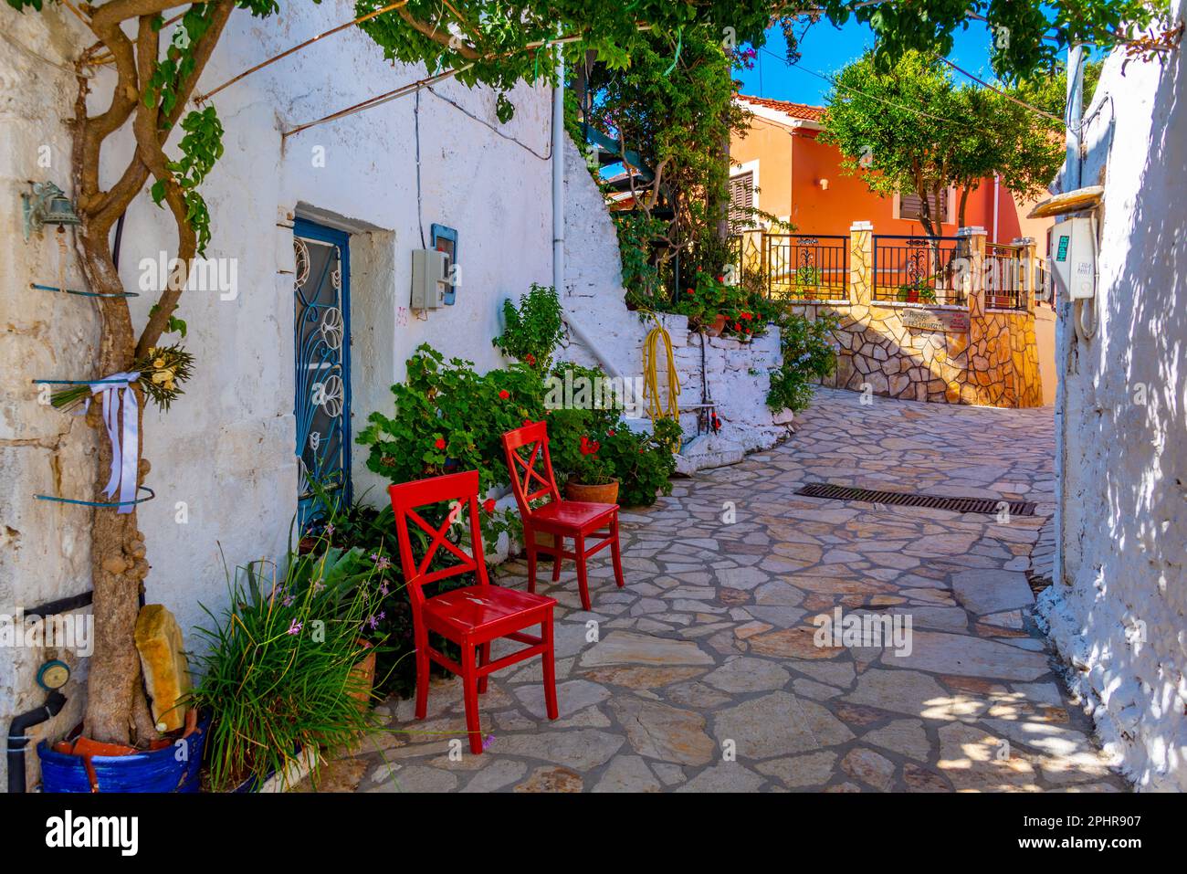 Traditional street at Greek town Afionas Stock Photo - Alamy