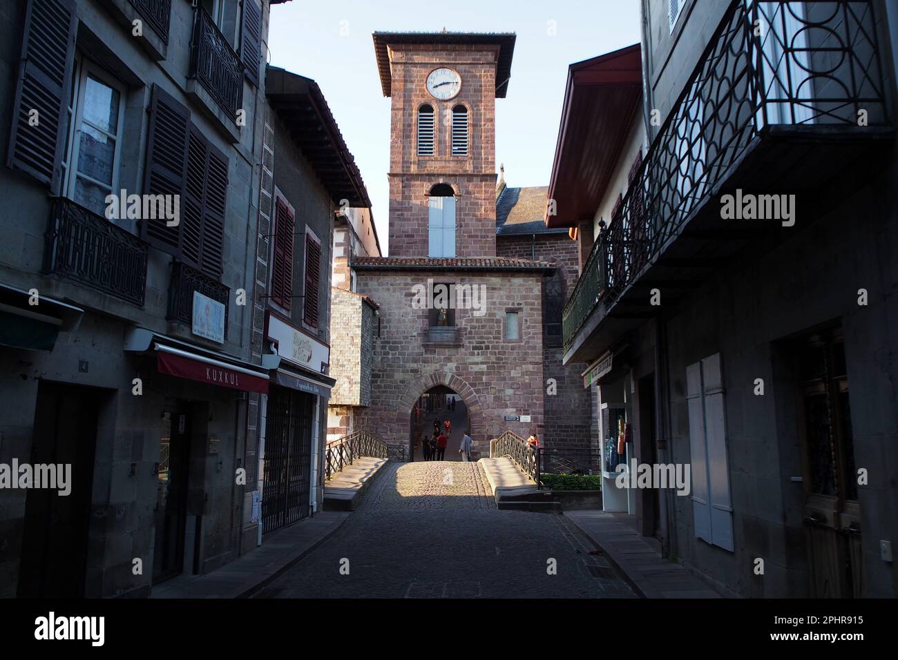 Clock tower and the town's gate over the ancient Roman bridge, view ...