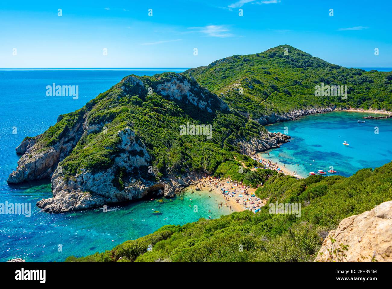 Panorama of Porto Timoni beach at Greek island Corfu Stock Photo - Alamy