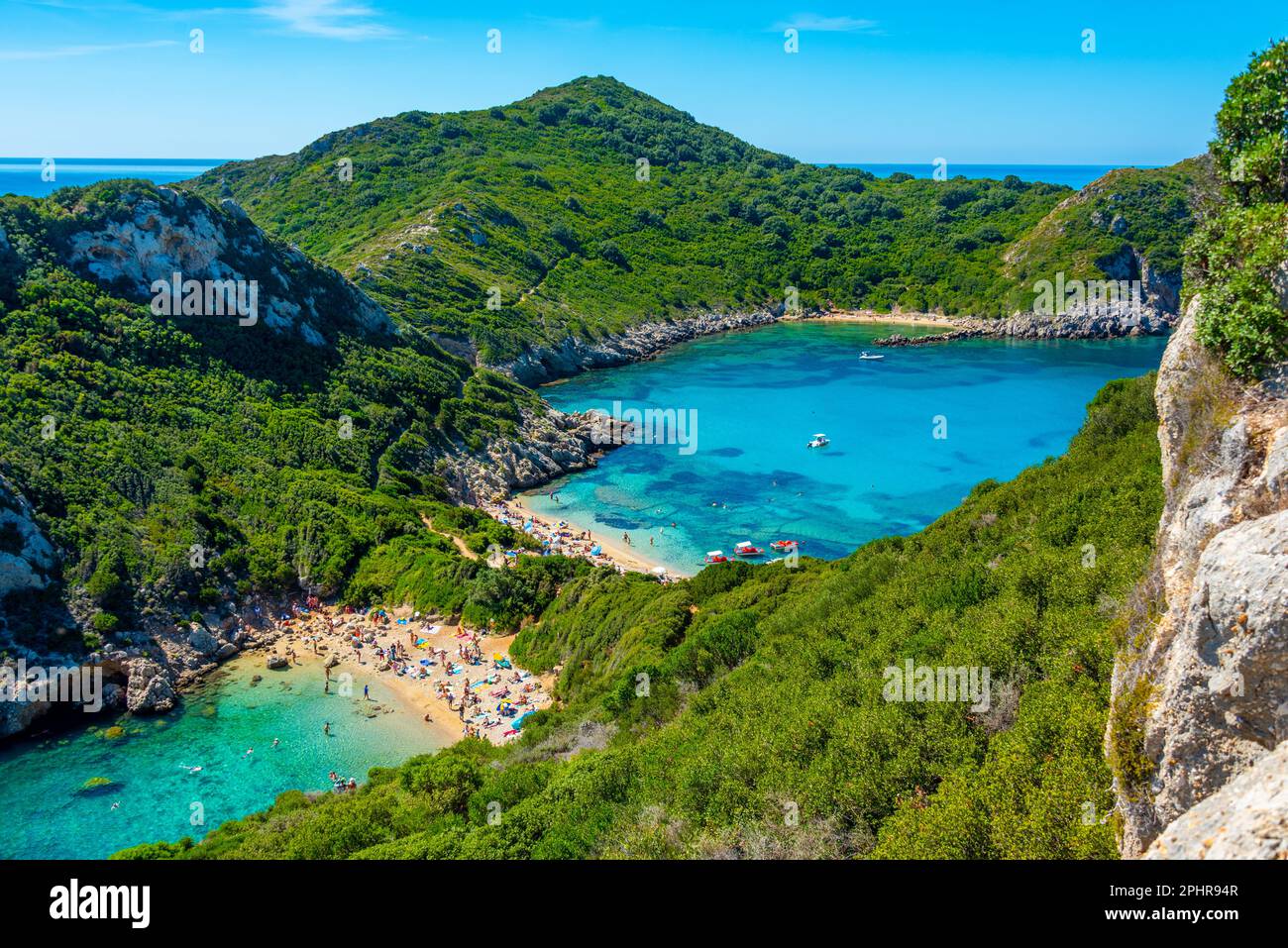 Panorama of Porto Timoni beach at Greek island Corfu Stock Photo - Alamy