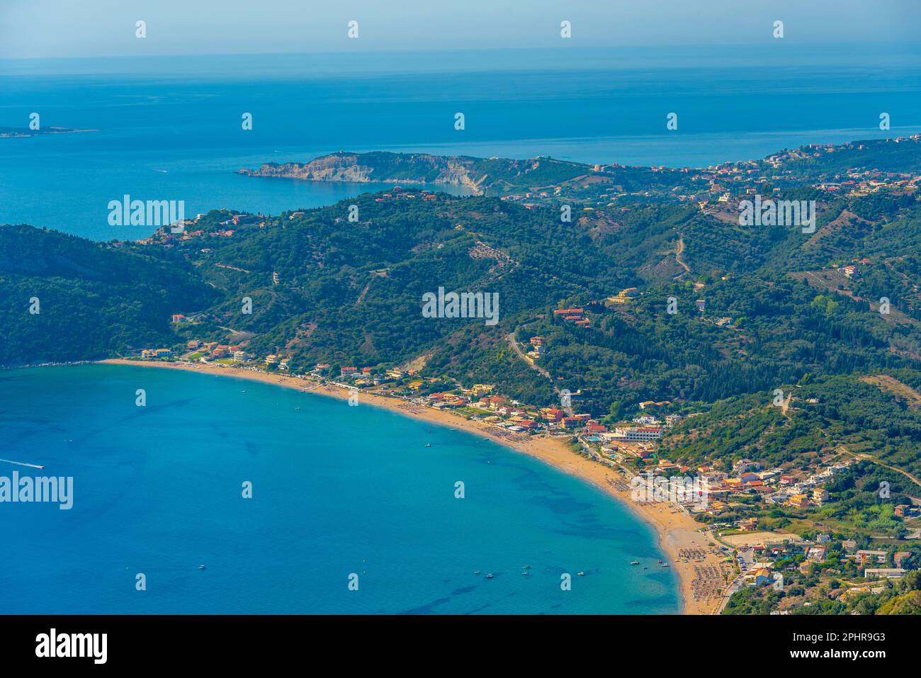 Panorama view of Agios Georgios beach in Greek island Corfu Stock Photo ...