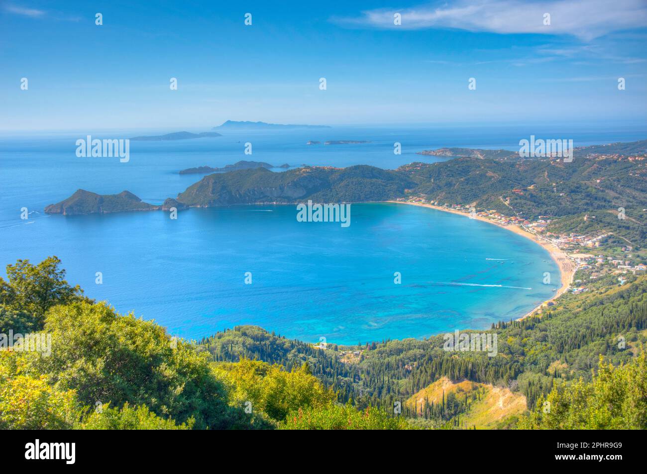 Panorama view of Agios Georgios beach in Greek island Corfu Stock Photo ...