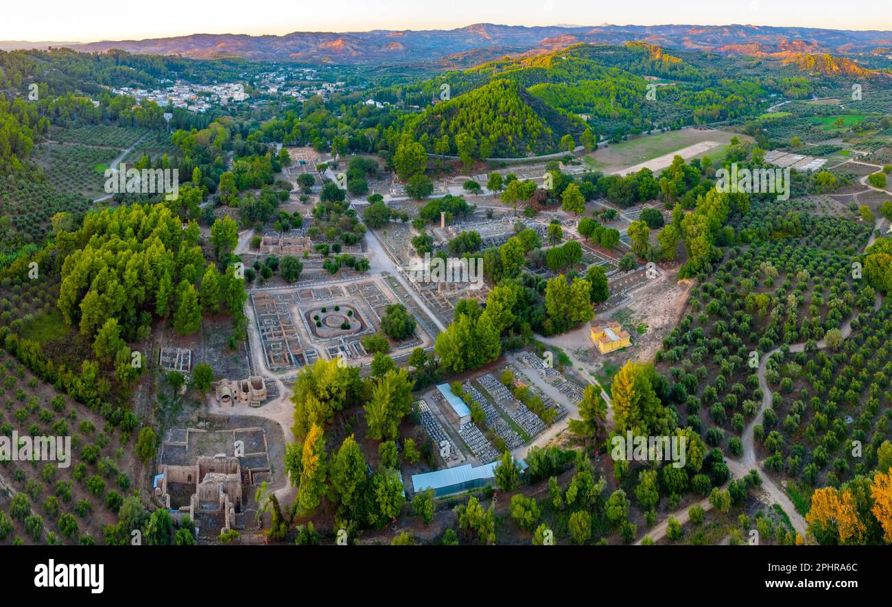 Sunset panorama view of Archaeological Site of Olympia in Greece Stock ...