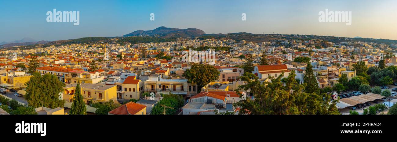 Sunset view of rooftops of Greek town Rethimno at Crete island Stock ...