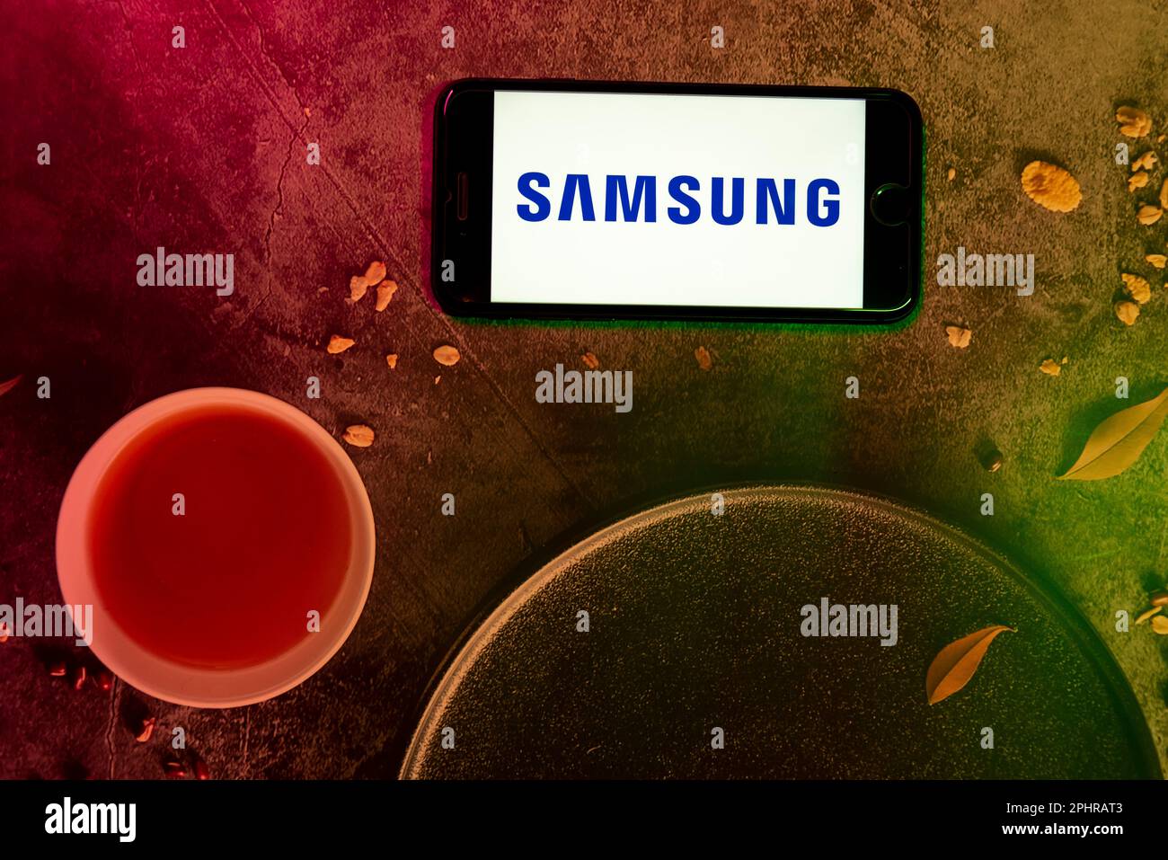 In this photo illustration, the Samsung logo is seen displayed on a ...