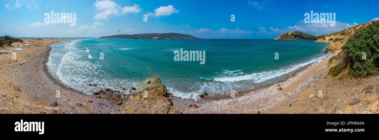 Panorama of Prasonisi beach at Greek island Rhodes Stock Photo - Alamy