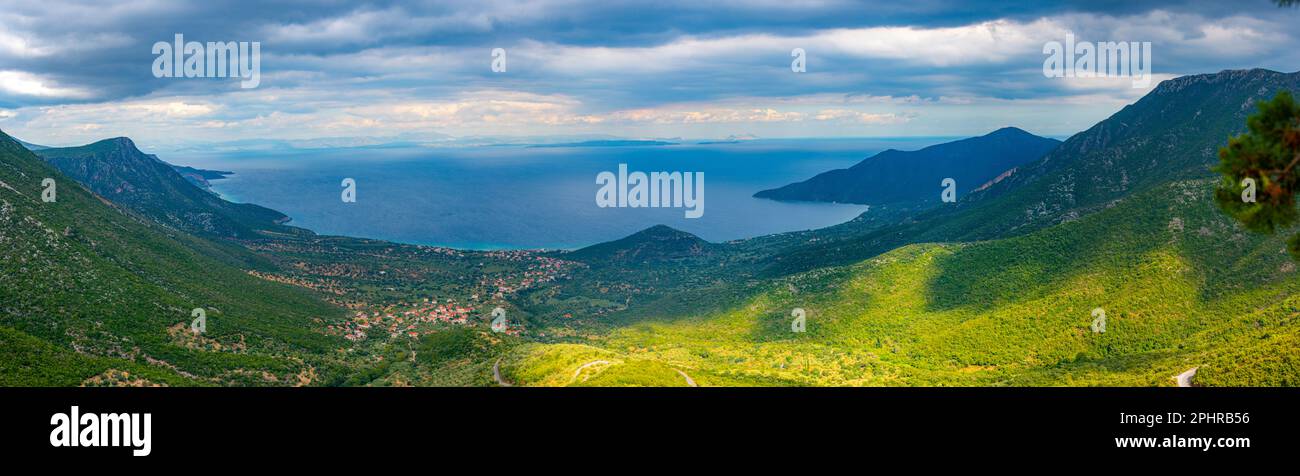 Panorama view of Poulithra village at Peloponnese island in Greece ...