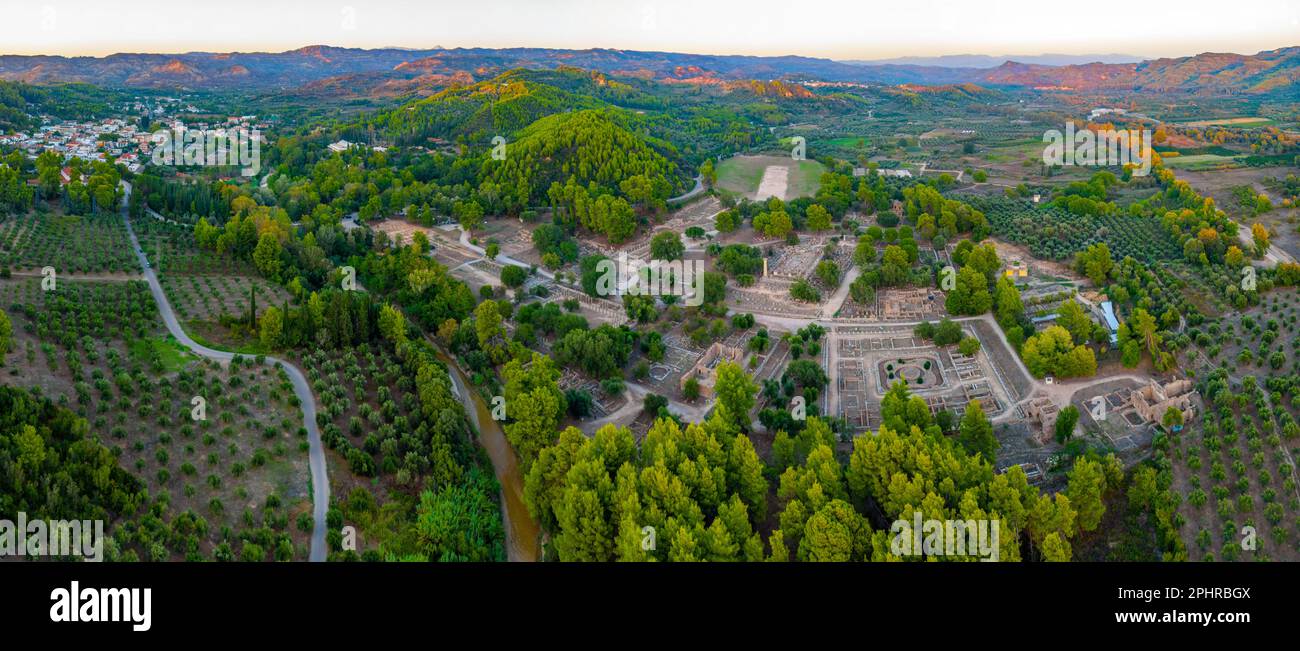 Sunset panorama view of Archaeological Site of Olympia in Greece Stock ...