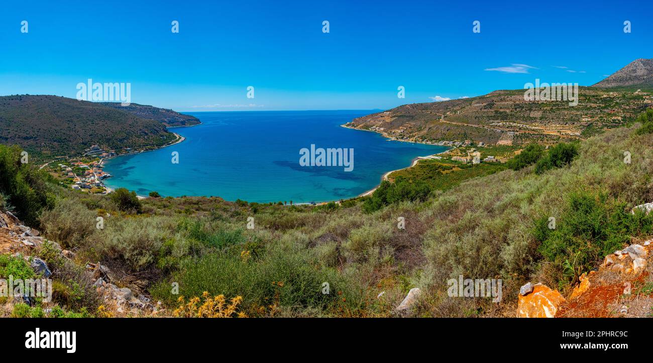 Panorama view of countryside of Itilo beach in Greece Stock Photo - Alamy