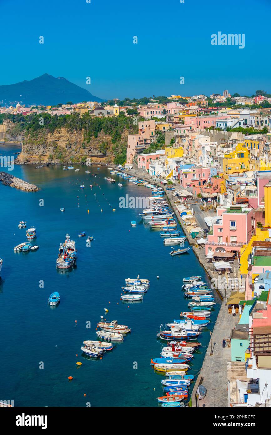 Aerial view of Marina di Corricella at Italian island Procida Stock ...