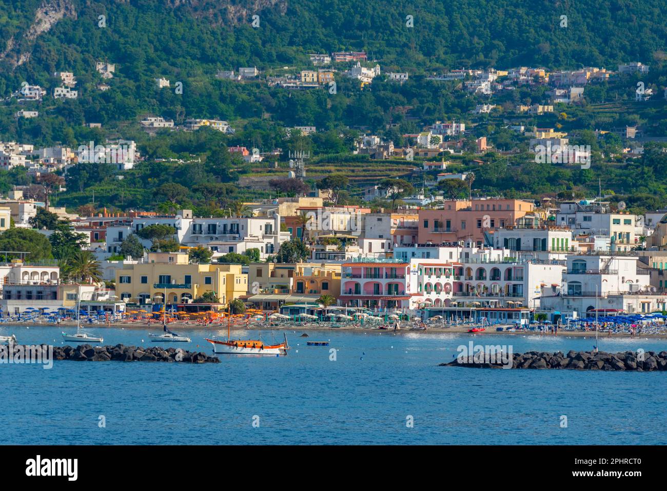 Seaside view of Porto d'Ischia town at Ischia island, Italy Stock Photo ...