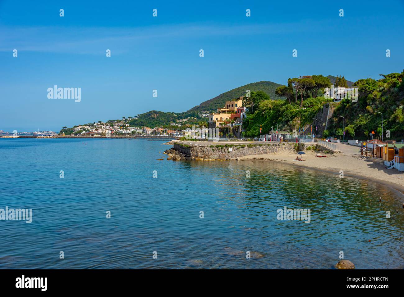 People on a beach at Casamicciola Terme marina at Ischia island, Italy ...