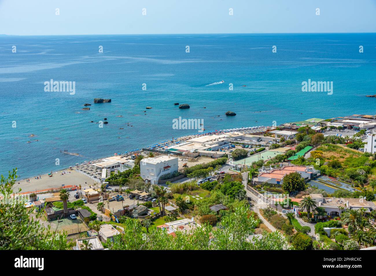 Aerial view of Citara beach at Italian city Forio at Ischia island ...