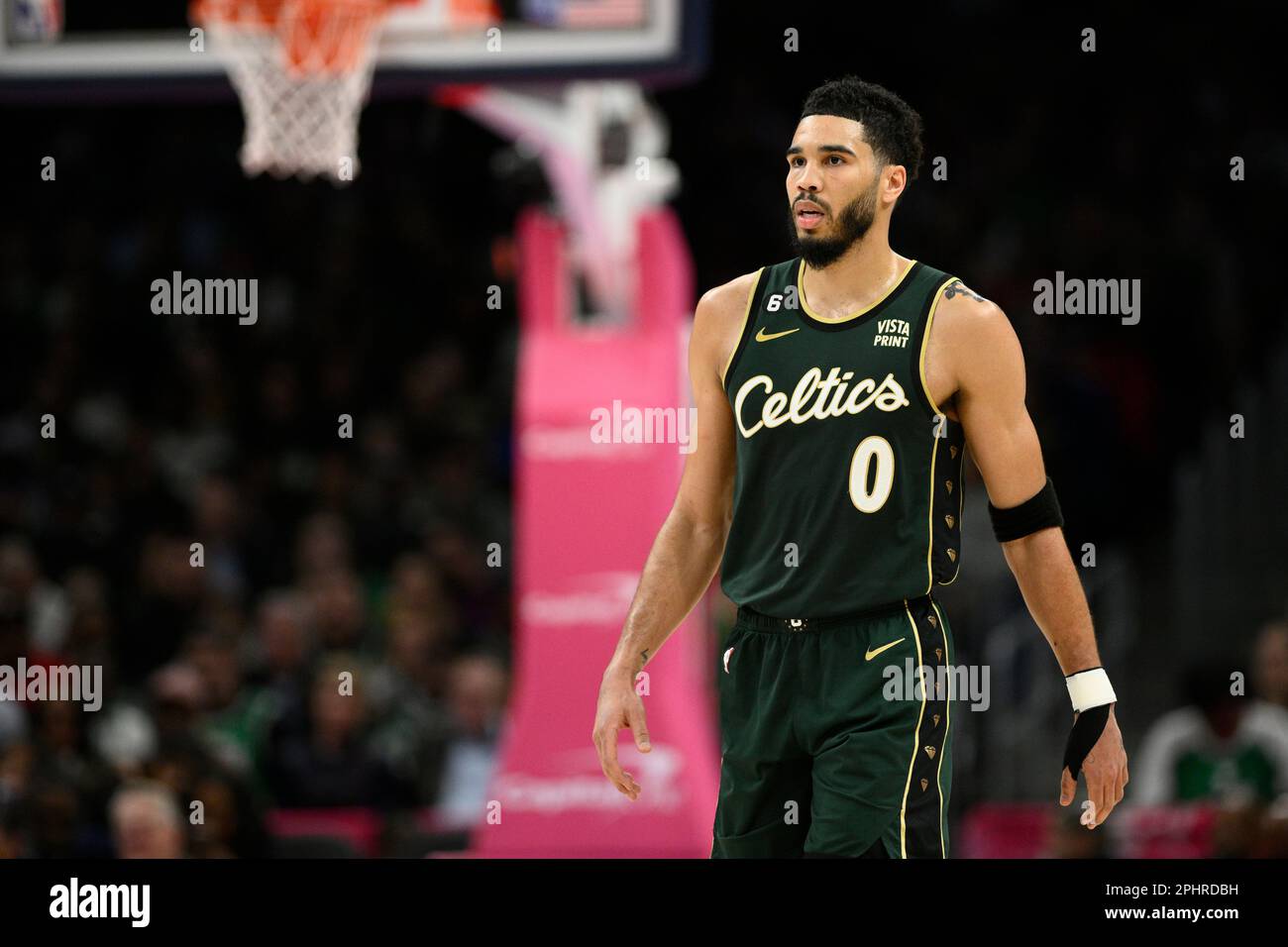 Boston Celtics forward Jayson Tatum (0) looks on during the second half ...