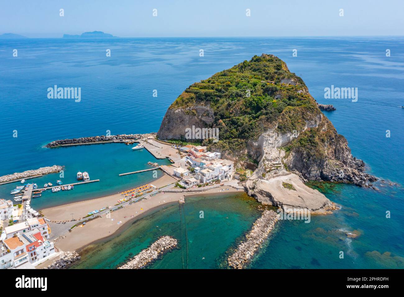 Aerial view of Sant'Angelo town at the southern coast of Ischia island ...